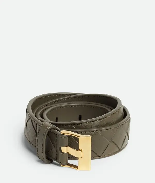 BOTTEGA  VENETA Intrecciato Calfskin Leather Belt - Cypress