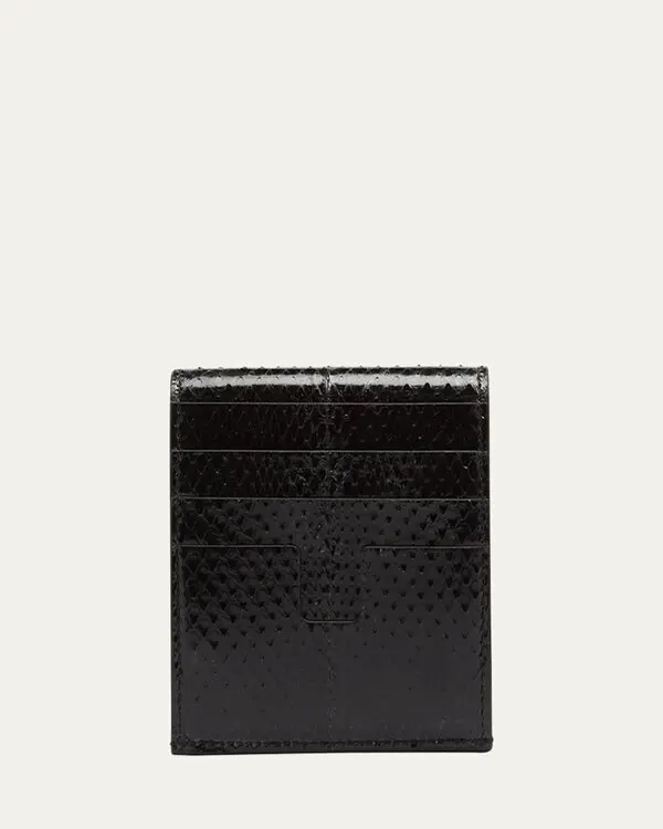 TOM FORD Flap Card Holder In Snake-embossed Leather - Black
