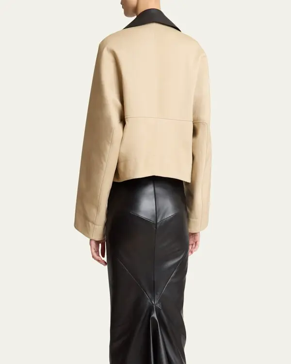 Givenchy Leather Collar Zip Cocoon Jacket - Beige