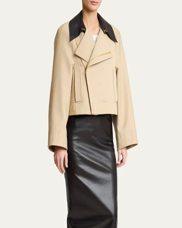 Givenchy Leather Collar Zip Cocoon Jacket - Beige