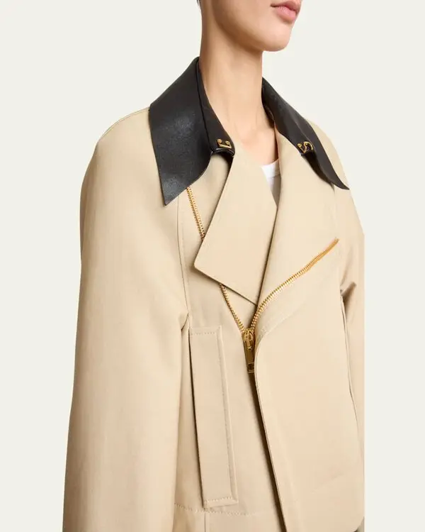 Givenchy Leather Collar Zip Cocoon Jacket - Beige