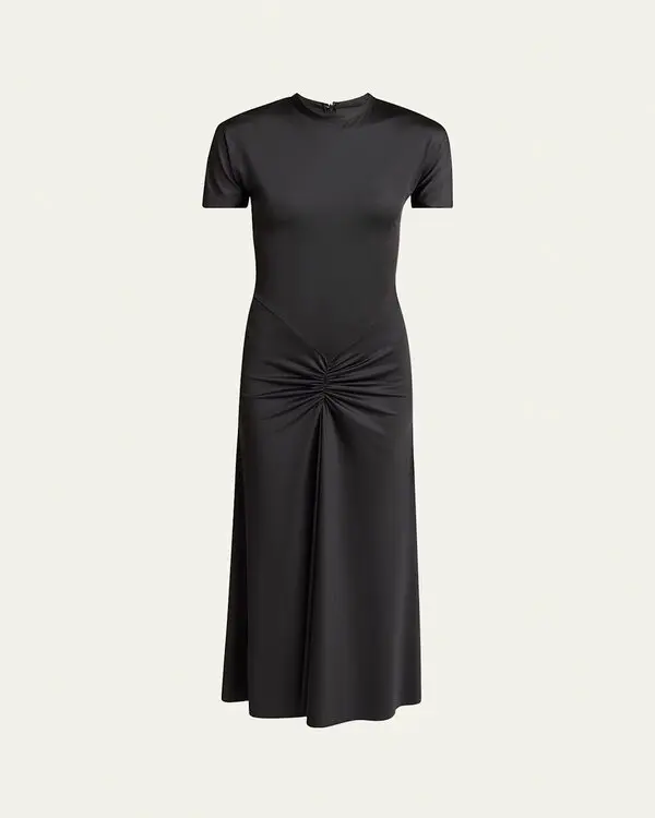Victoria Beckham Gathered Drop-waist Midi T-shirt Dress - Black