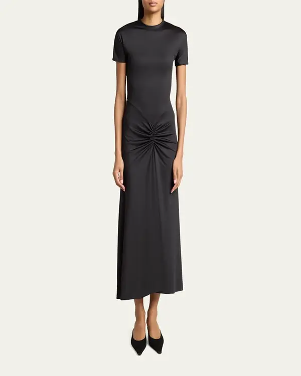 Victoria Beckham Gathered Drop-waist Midi T-shirt Dress - Black