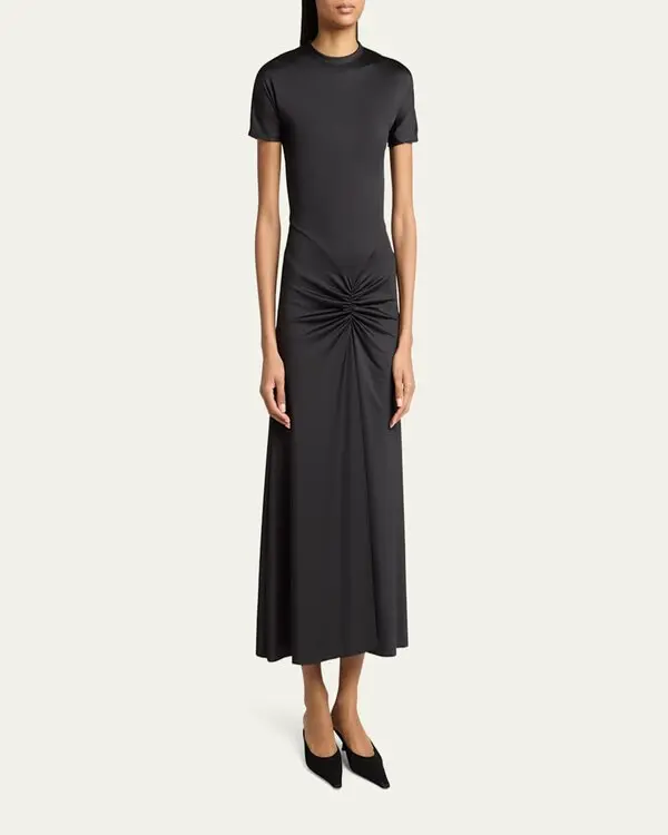 Victoria Beckham Gathered Drop-waist Midi T-shirt Dress - Black