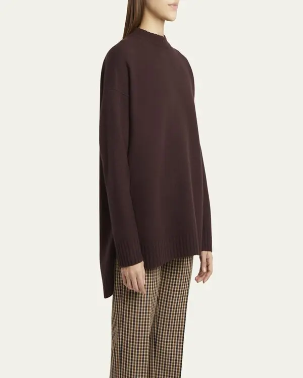 JIL SANDER Superfine Merino Wool Oversized Crewneck Sweater - Chocolate