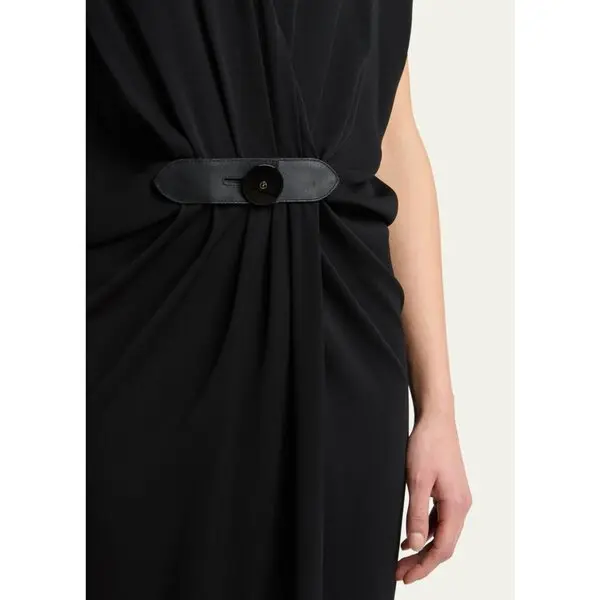 Giorgio Armani Gathered Leather Buckle Silk Dress