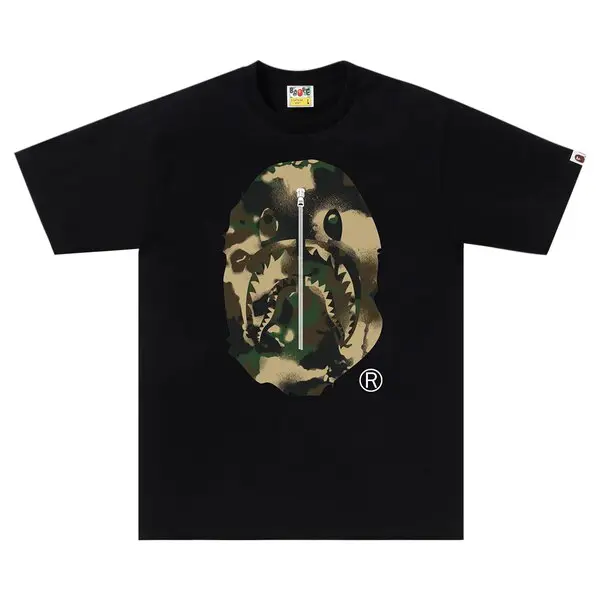 A BATHING APE Map Camo Ape Head Shark Tee /green - Black