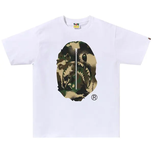 A BATHING APE Map Camo Ape Head Shark Tee /green - White