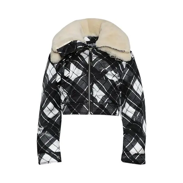 Jean Paul Gaultier Distorted Tartan Aviator Coat - Black