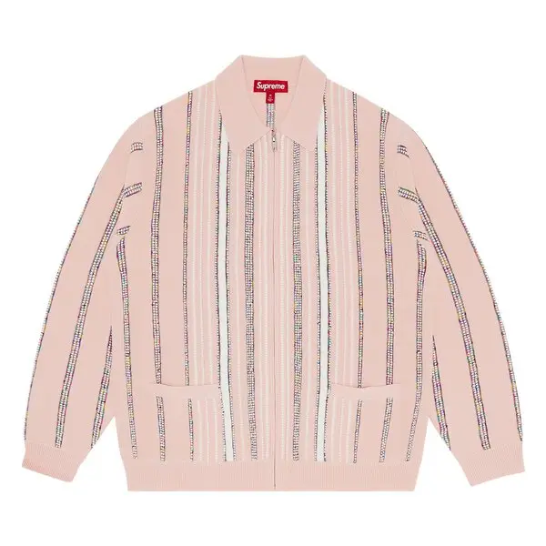 Supreme Speckle Stripe Zip Up Cardigan - Pink
