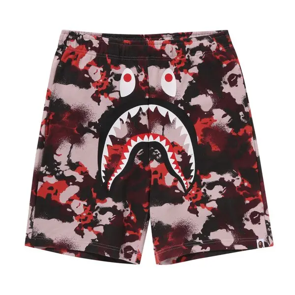 A BATHING APE Map Camo Shark Sweatshorts - Red