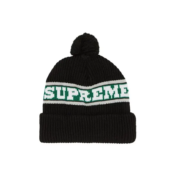 Supreme Ribbed Beanie With Logo - Black