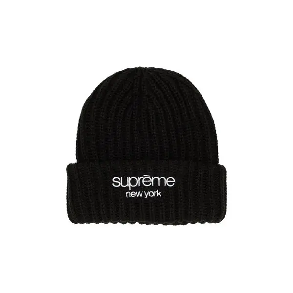 Supreme Classic Logo Chunky Ribbed Beanie - Black