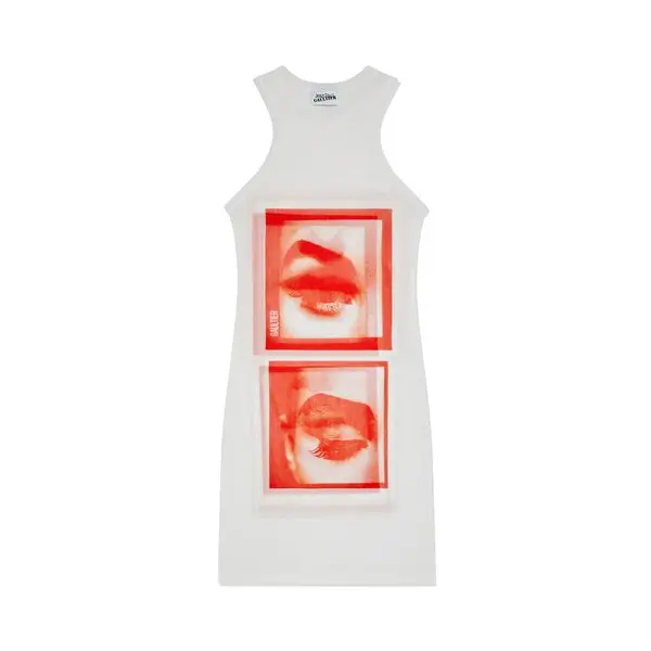 Jean Paul Gaultier Eyes And Lips Mesh Tank Top Short Dress - White