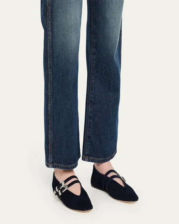 Le Monde Beryl Claudia Suede Ballerina Flats With Western Buckles - Indigo
