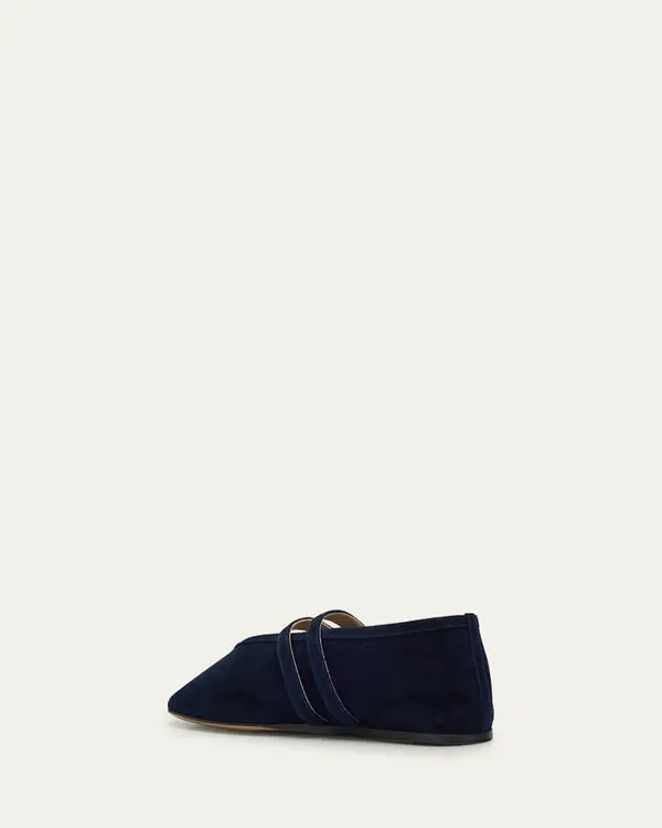 Le Monde Beryl Claudia Suede Ballerina Flats With Western Buckles - Indigo
