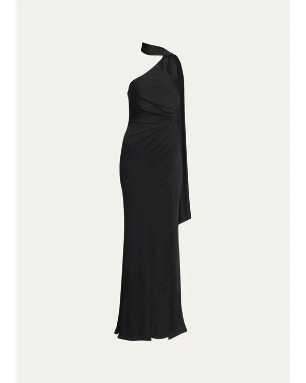 TOM FORD One-shoulder Scarf-neck Slit Gown
