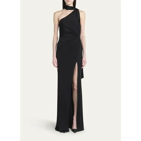 TOM FORD One-shoulder Scarf-neck Slit Gown