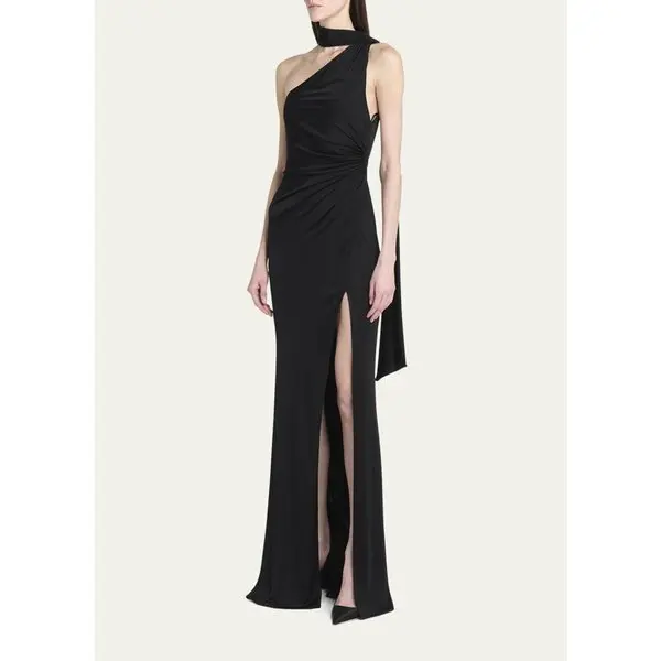 TOM FORD One-shoulder Scarf-neck Slit Gown