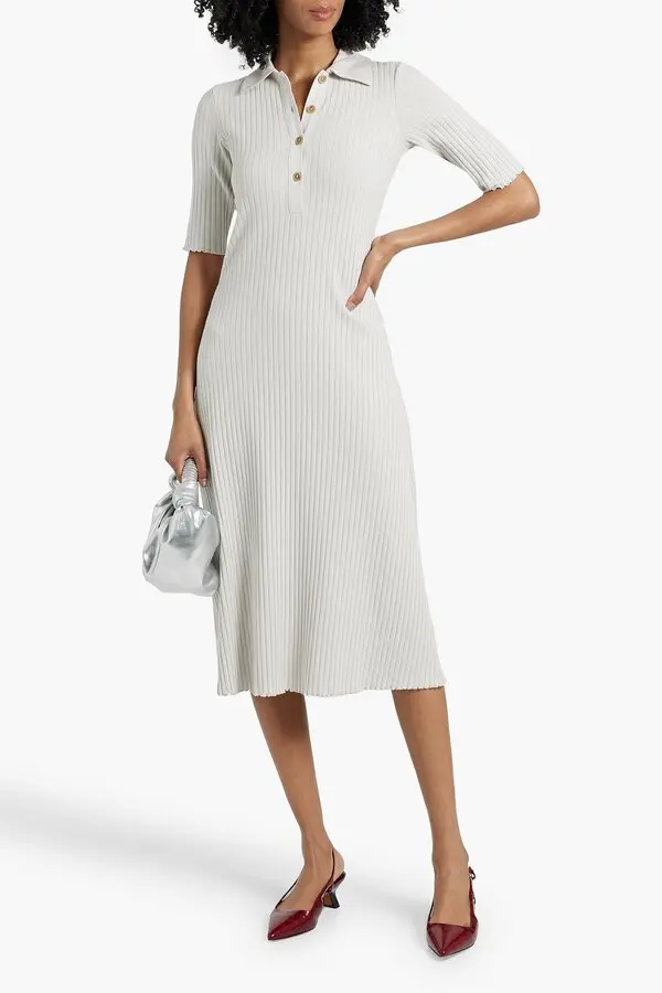 Vince Ribbed Cotton-blend Midi Shirt Dress
