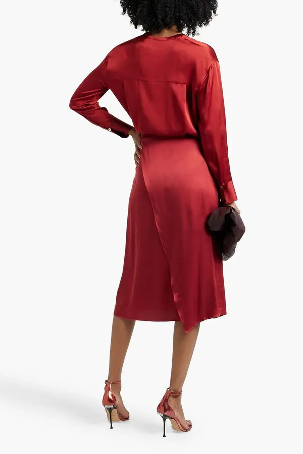Vince Wrap-effect Satin Midi Skirt - Brick