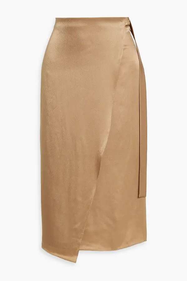 Vince Wrap-effect Satin Midi Skirt - Sand