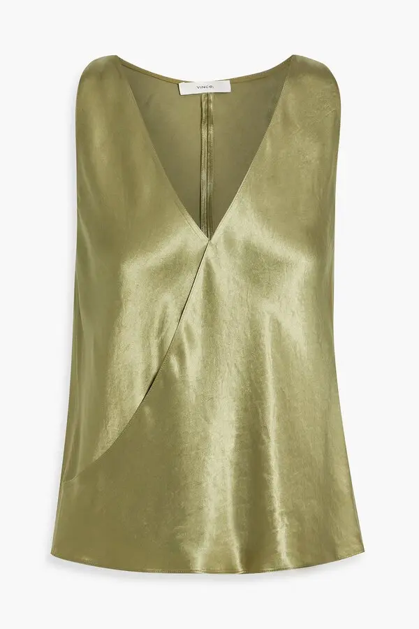 Vince Wrap-effect Crinkled-satin Top - Sage Green