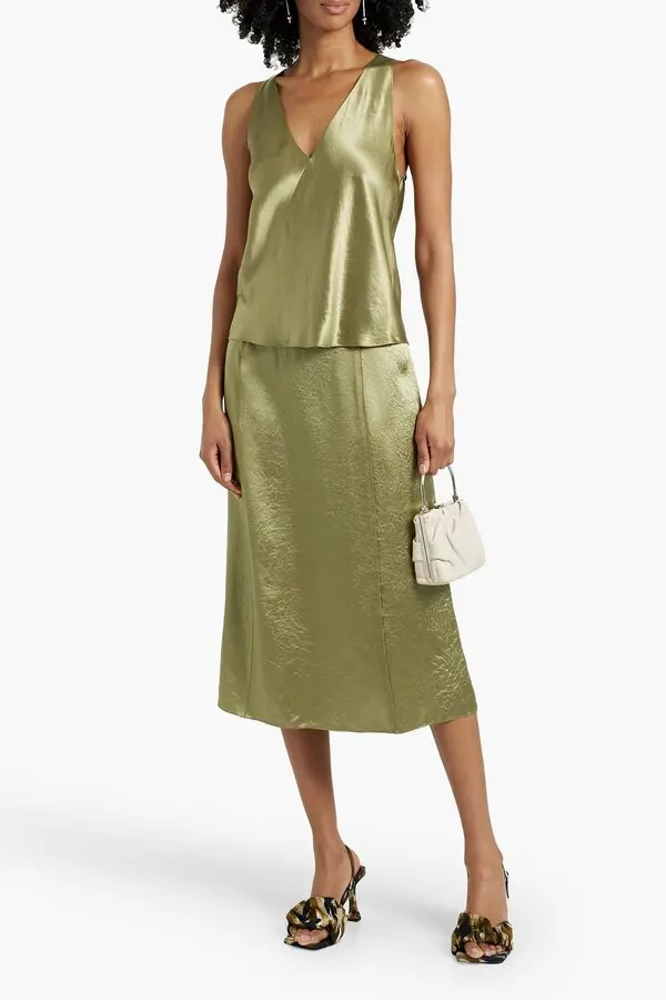 Vince Wrap-effect Crinkled-satin Top - Sage Green