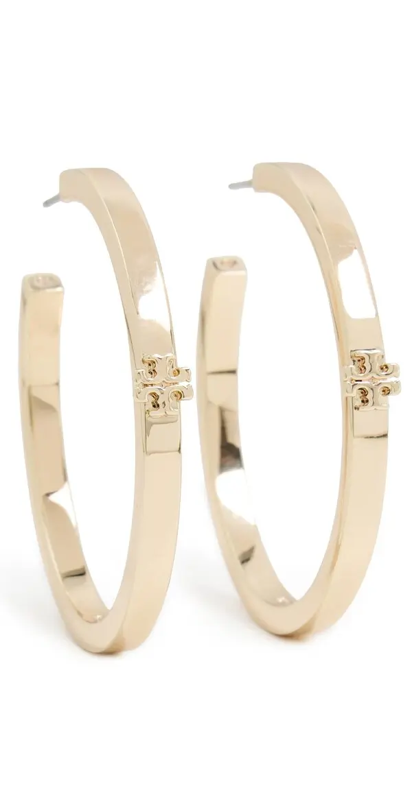 Tory Burch Thin Icon Hoop Earrings - Tory Gold