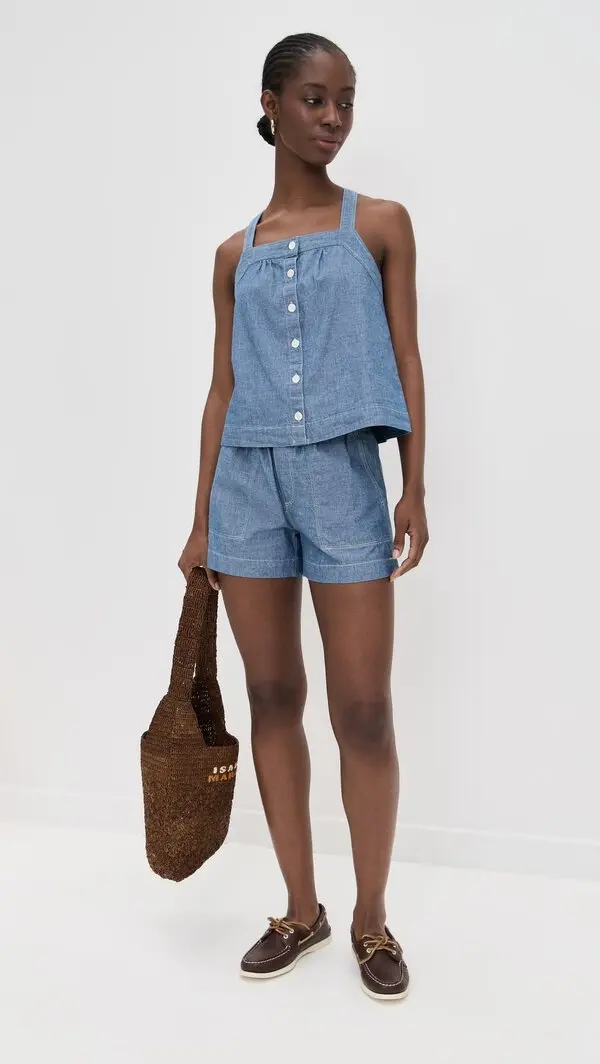 Alex Mill Chambray Leah Top In Chambray Rinse Wash 40% Off