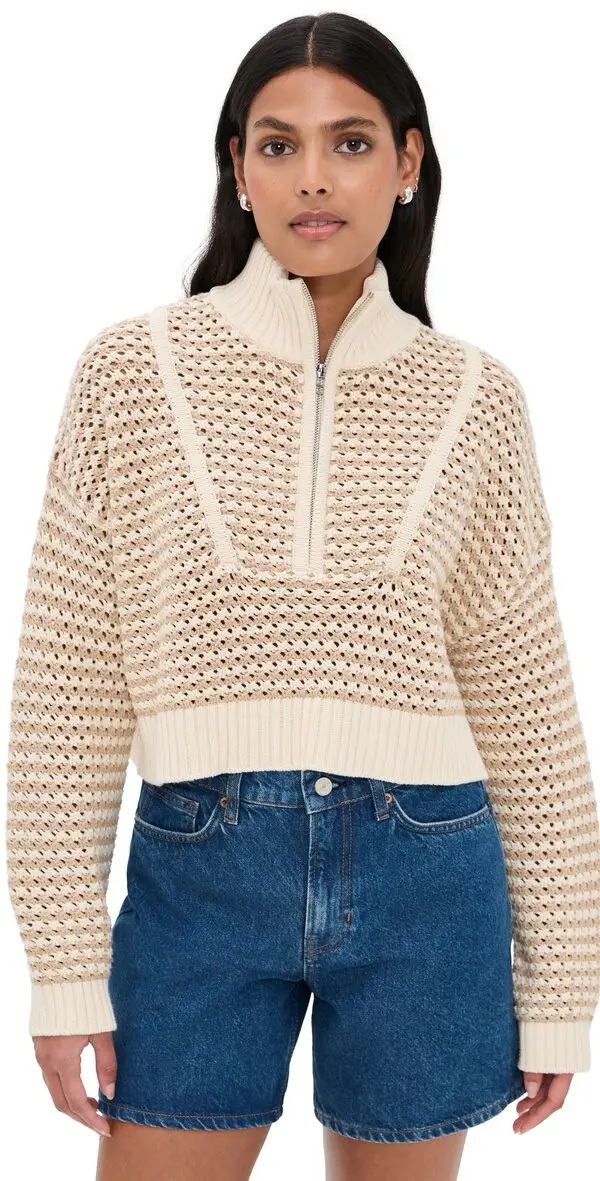Staud Cropped Hampton Sweater - Breeze Crème
