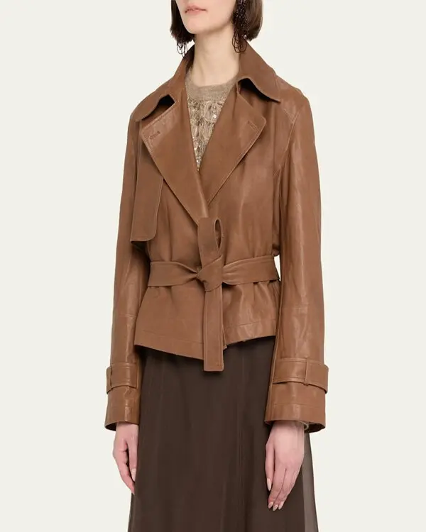 Brunello Cucinelli Vintage Napa Leather Cropped Trench