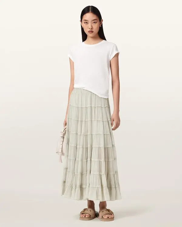 ALLSAINTS Eva Tiered Midi Skirt - Green