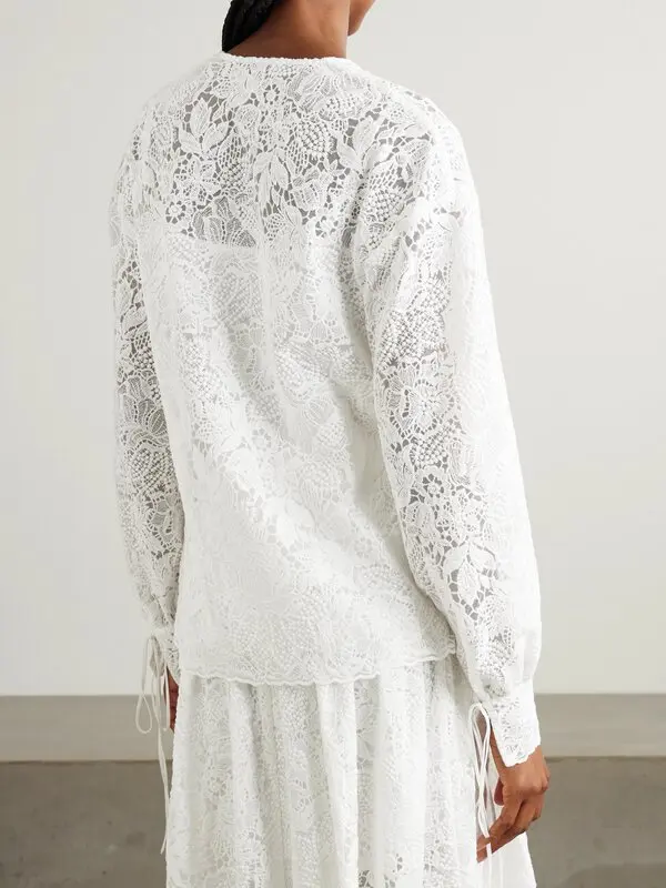 Erdem Cotton Lace Tie-neck Blouse