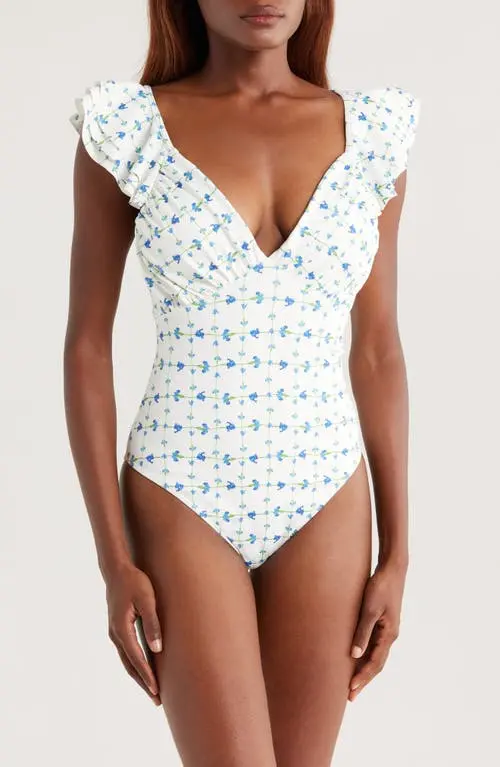 HUTCH Cala Flutter Sleeve One-piece Swimsuit - White/ Blue Floral