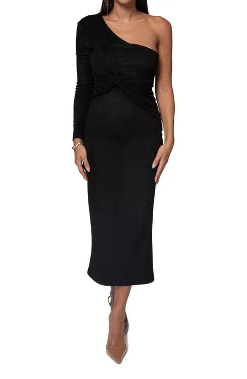 Jluxlabel Faux Suede One-Shoulder Midi Dress - Black | Editorialist