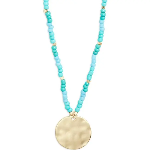Nordstrom Hammered Coin Pendant Beaded Necklace - Turquoise- Gold