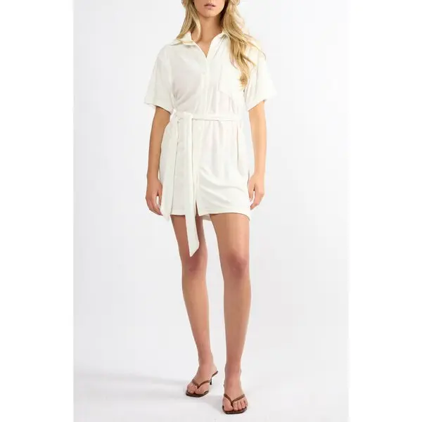 VIENS AVEC MOI The Coastal Terry Cloth Shirtdress - White