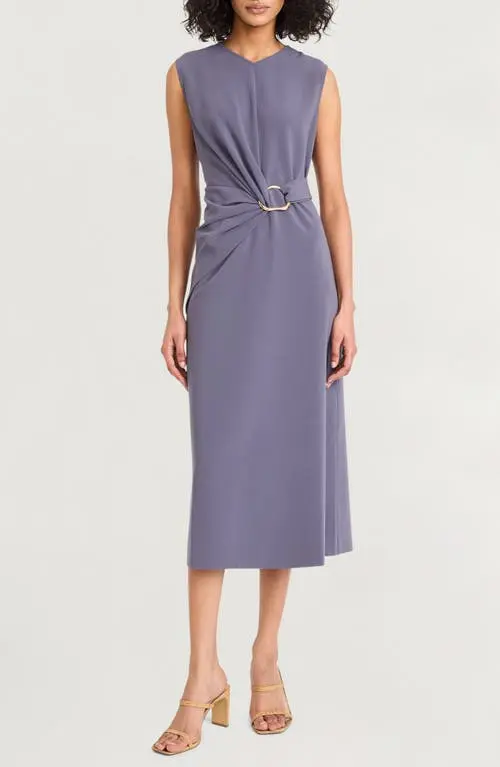 LUXELY Sleeveless Ruched Midi Dress - Graystone