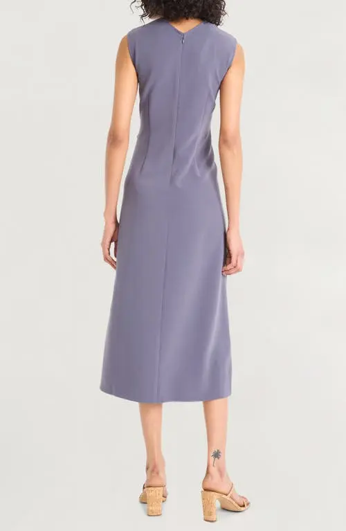 LUXELY Sleeveless Ruched Midi Dress - Graystone