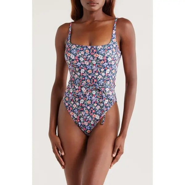 HUTCH Tie Belt One-piece Swimsuit - Navy Garden