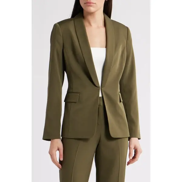 TAHARI ASL Brushed Woven One-button Blazer - Olive