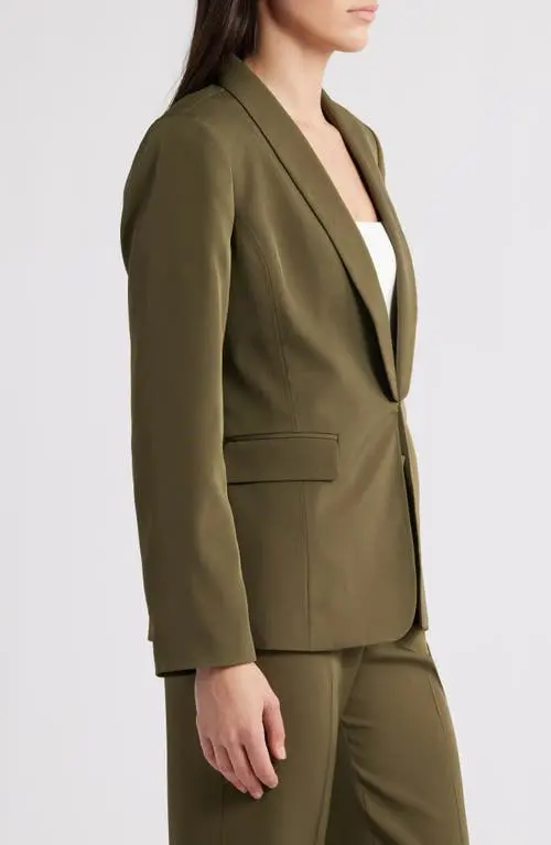 TAHARI ASL Brushed Woven One-button Blazer - Olive