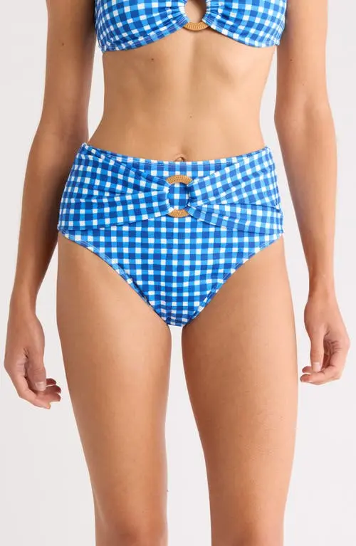 HUTCH O-ring High-waist Bikini Bottom - Blue Gingham