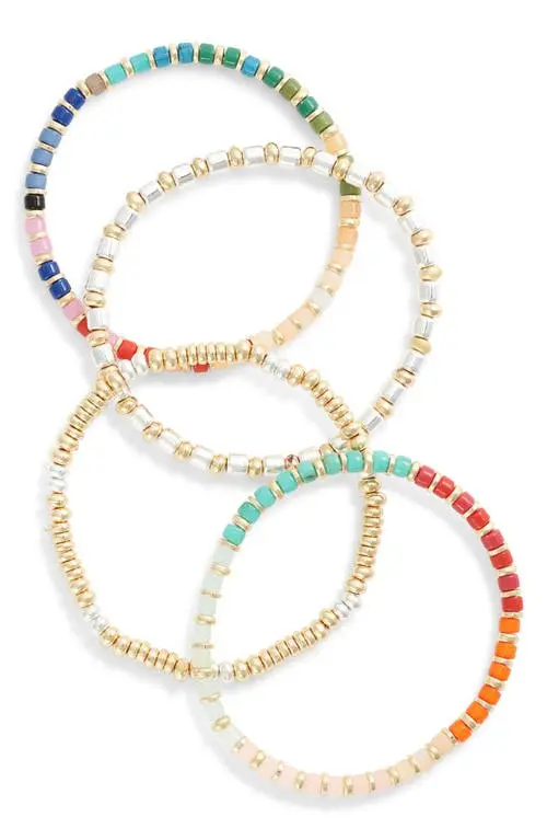 Nordstrom Set Of Four Beaded Stretch Bracelets - Rainbow- Gold