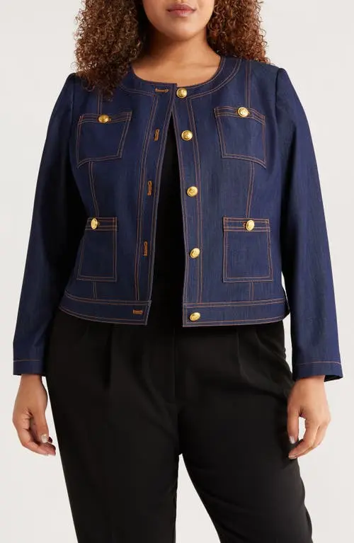TAHARI ASL Cropped Jacket - Denim