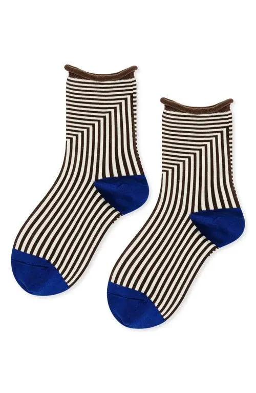 Hansel From Basel Corbusier Stripe Crew Socks - Brown