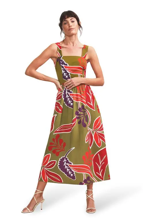 RO&ZO Leaf Print Cotton Midi Dress