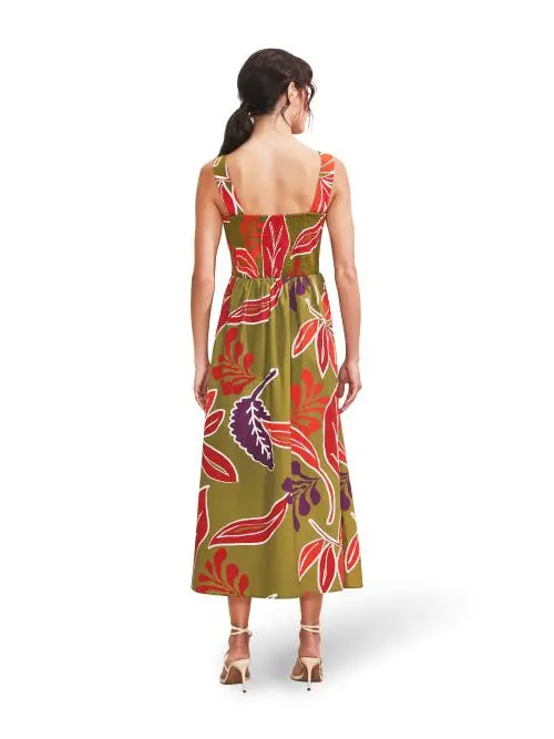 RO&ZO Leaf Print Cotton Midi Dress