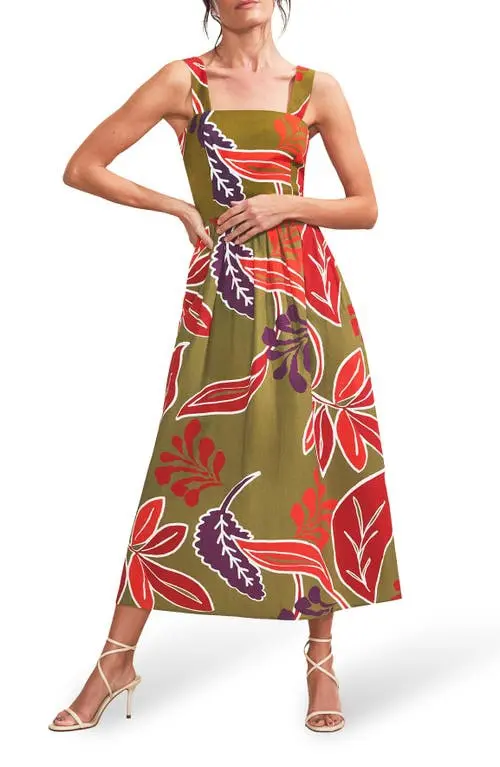 RO&ZO Leaf Print Cotton Midi Dress